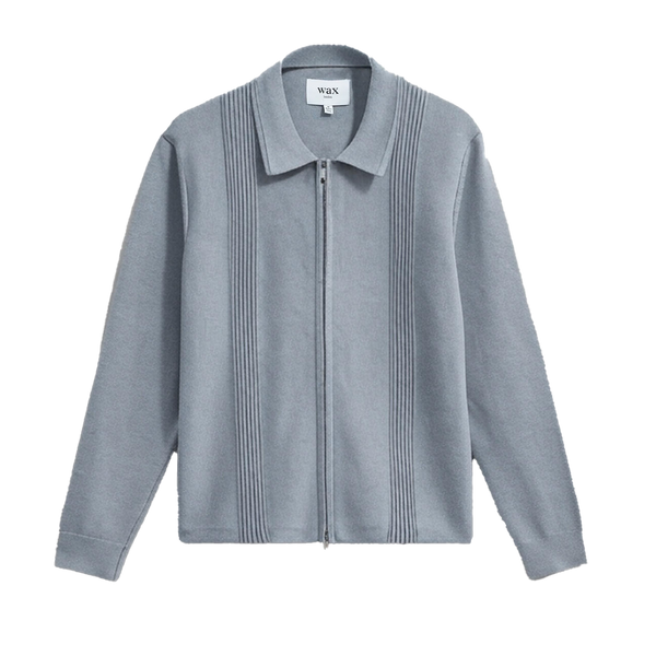 Wax London Lennox - Grey Blue Milano Stripe Knitted Polo – Stomping Ground